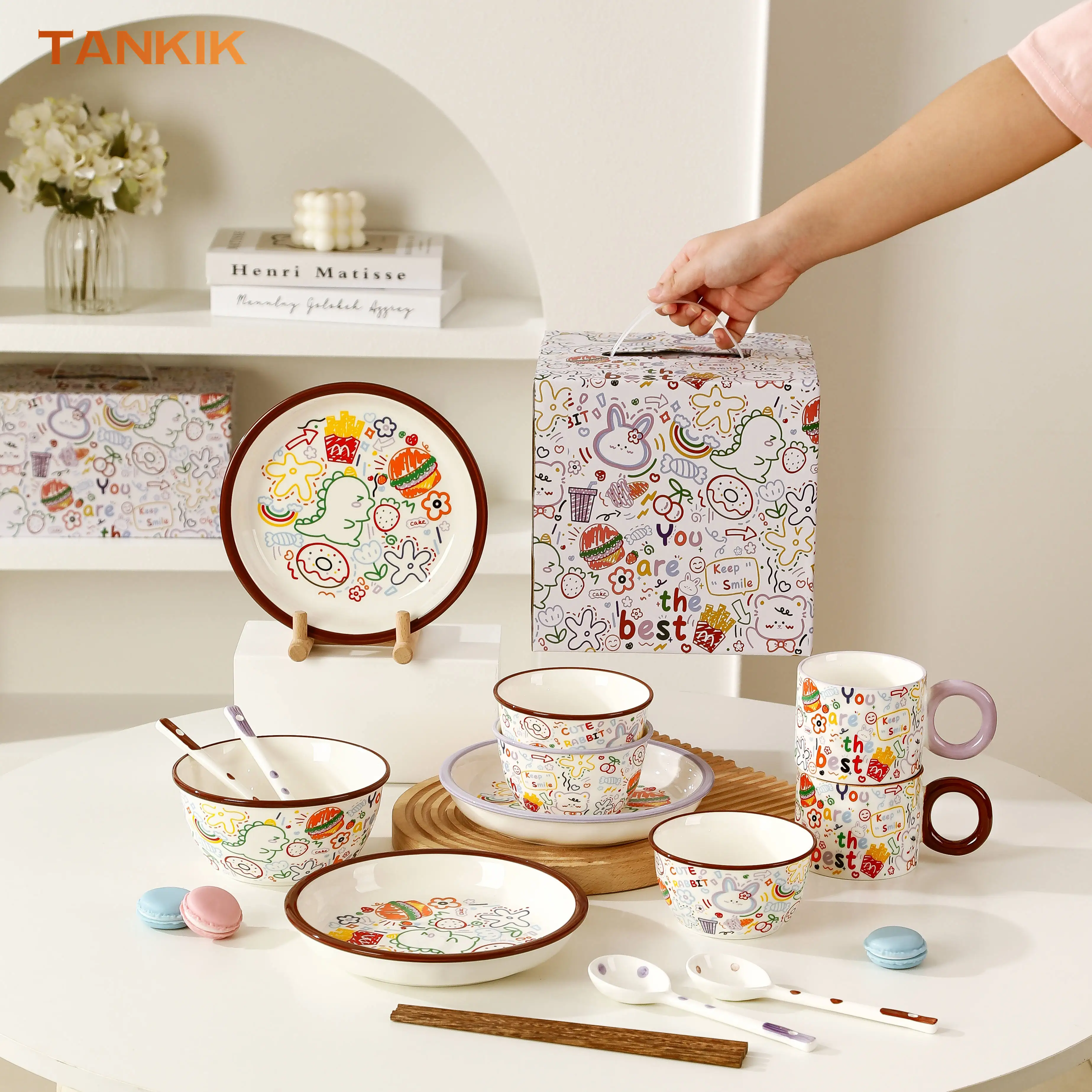 Kawaii Cute Child Kid Printing Dinnerware Purple Color Crockery Deep ...