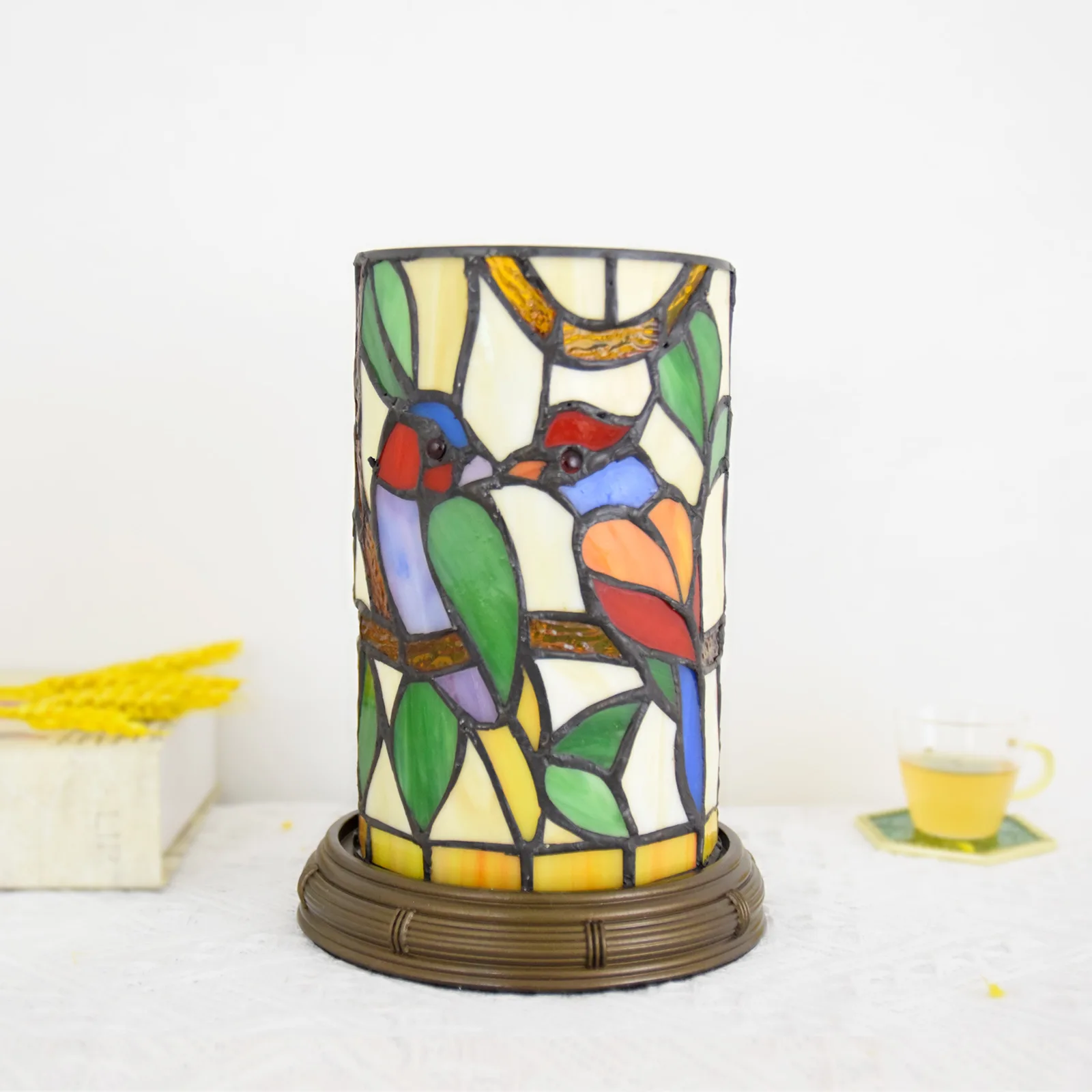 Creative Tiffany Chinese Handmade Colored Glass Table Lamp Led Three ...