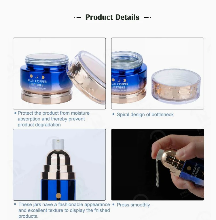 Luxury Glass Blue Skincare Containers Set Pump Bottle Gold Jar Cosmetic ...
