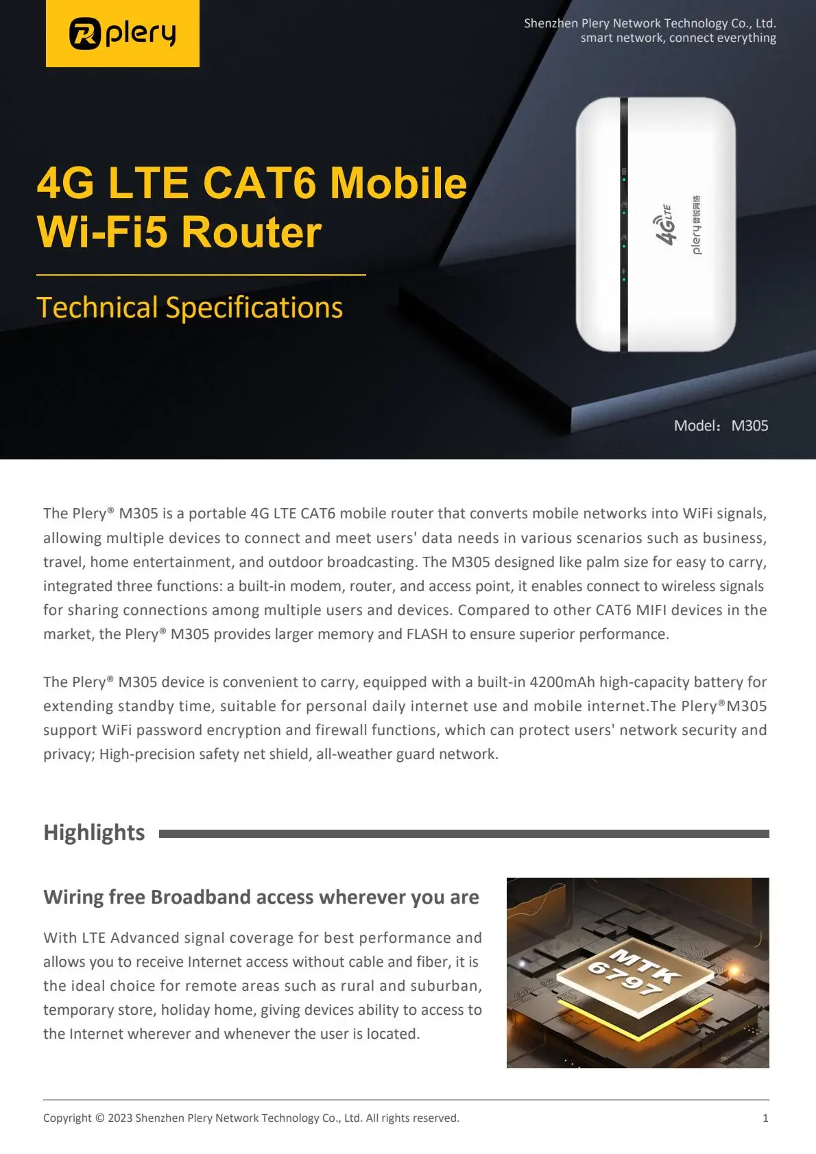 High Speed Outdoor 4G Mobile Wifi - Plery M305 Hotspot