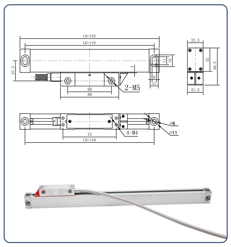 Dro Digital Readout Linear Scale Encoder 50 3000mm Optical Glass Scale