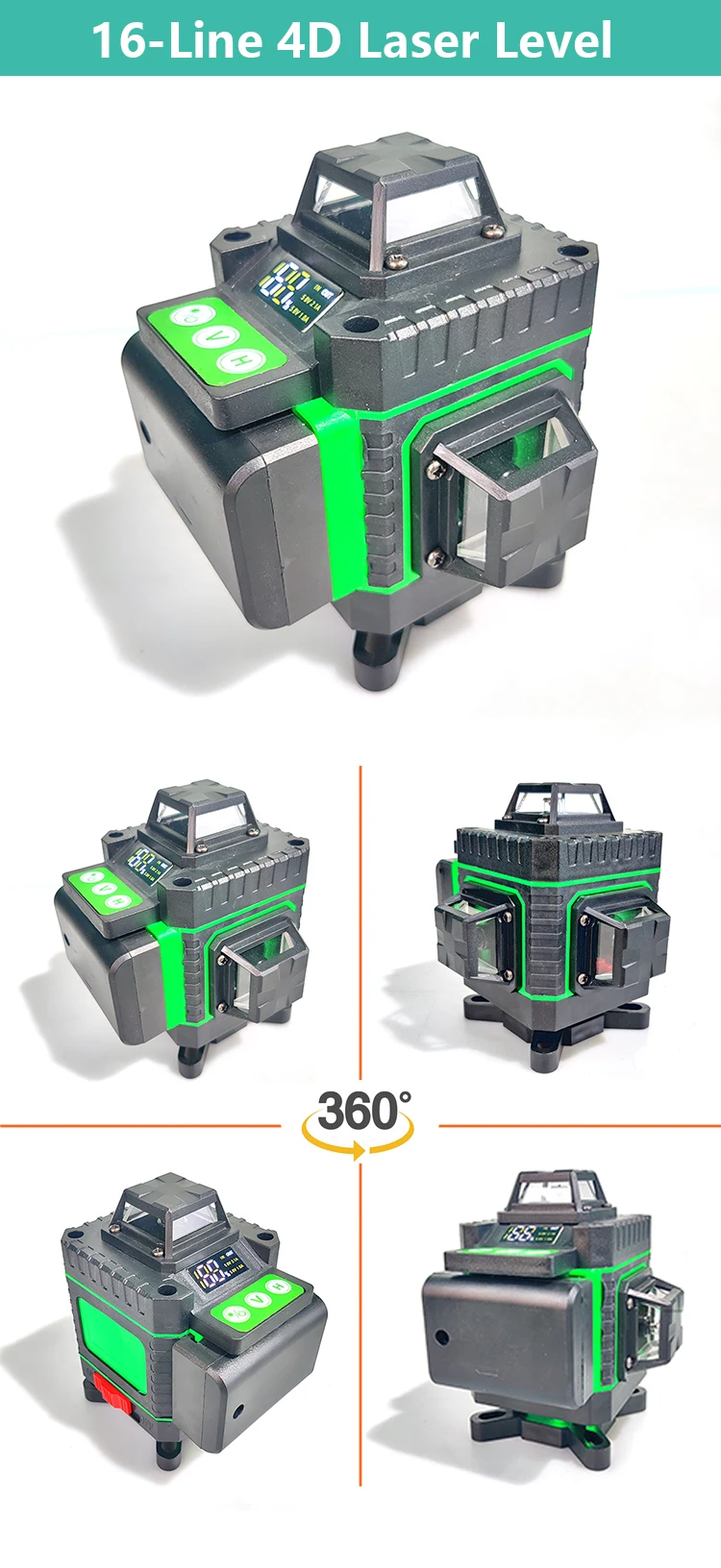 4d 360 Degree Laser Level Tile Laser Leveling Tool Green Automatic ...