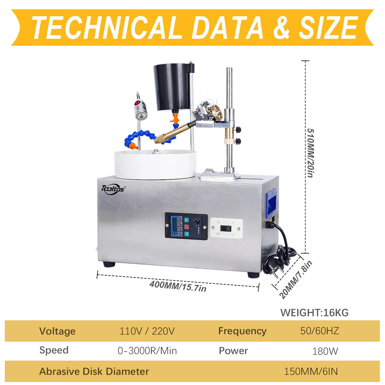 6inch Jewelry Diamond Bead Flat Grinding Machine 180W 3000rpm