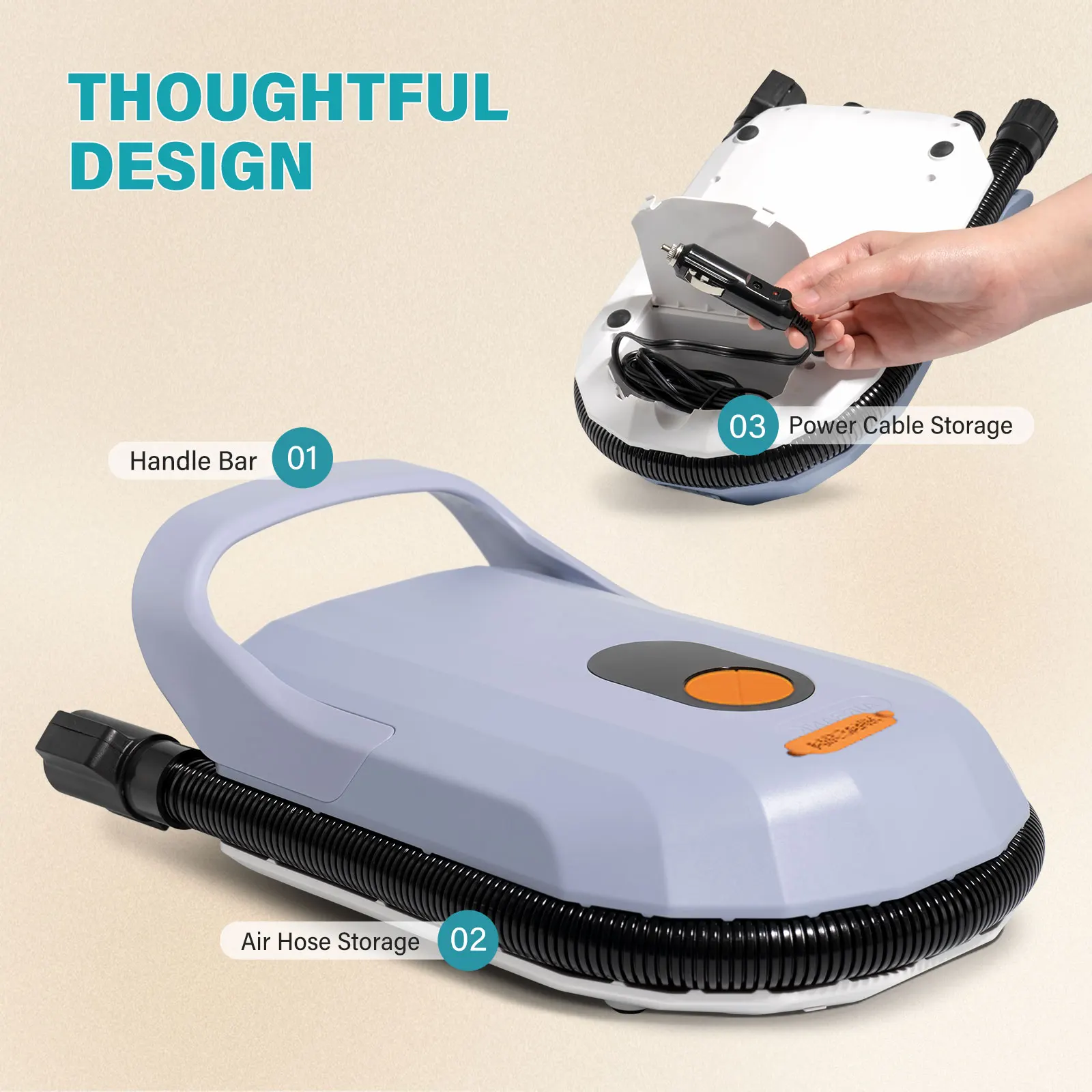 12V 20 Psi High Pressure Inflatable SUP Pump - Rechargeable