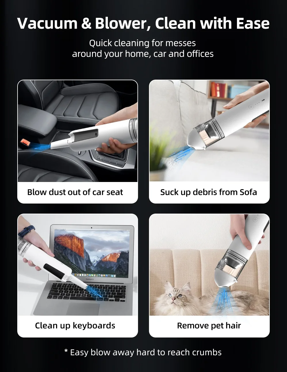 2 in 1 Vacuum and Blower 15000Pa Cordless Powerful Handheld Mini Car ...