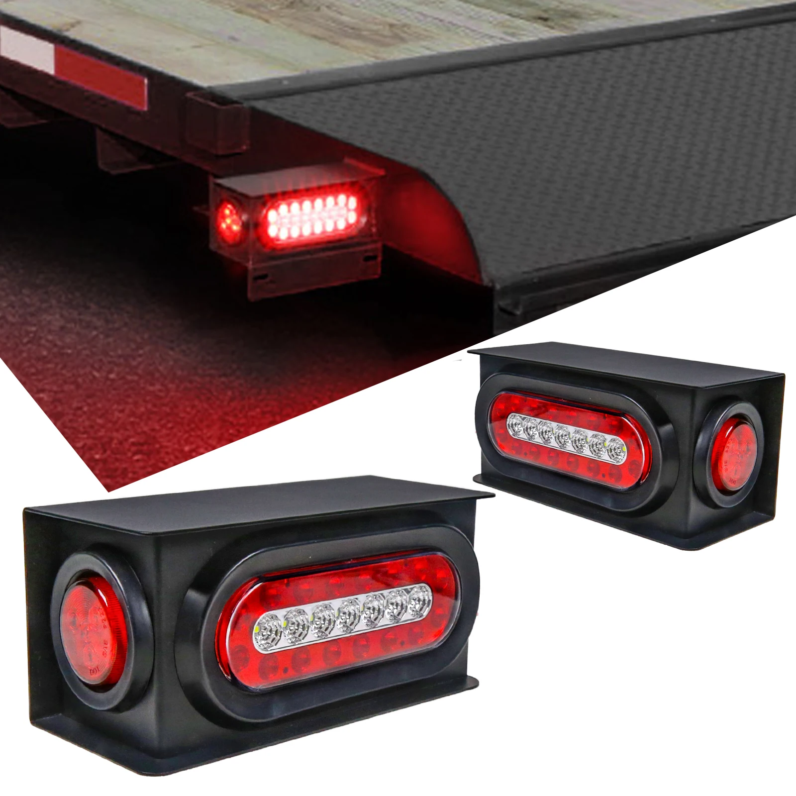 Pair Steel Trailer Light Boxes Housing Kit Universal W/ 6" Oval Led ...
