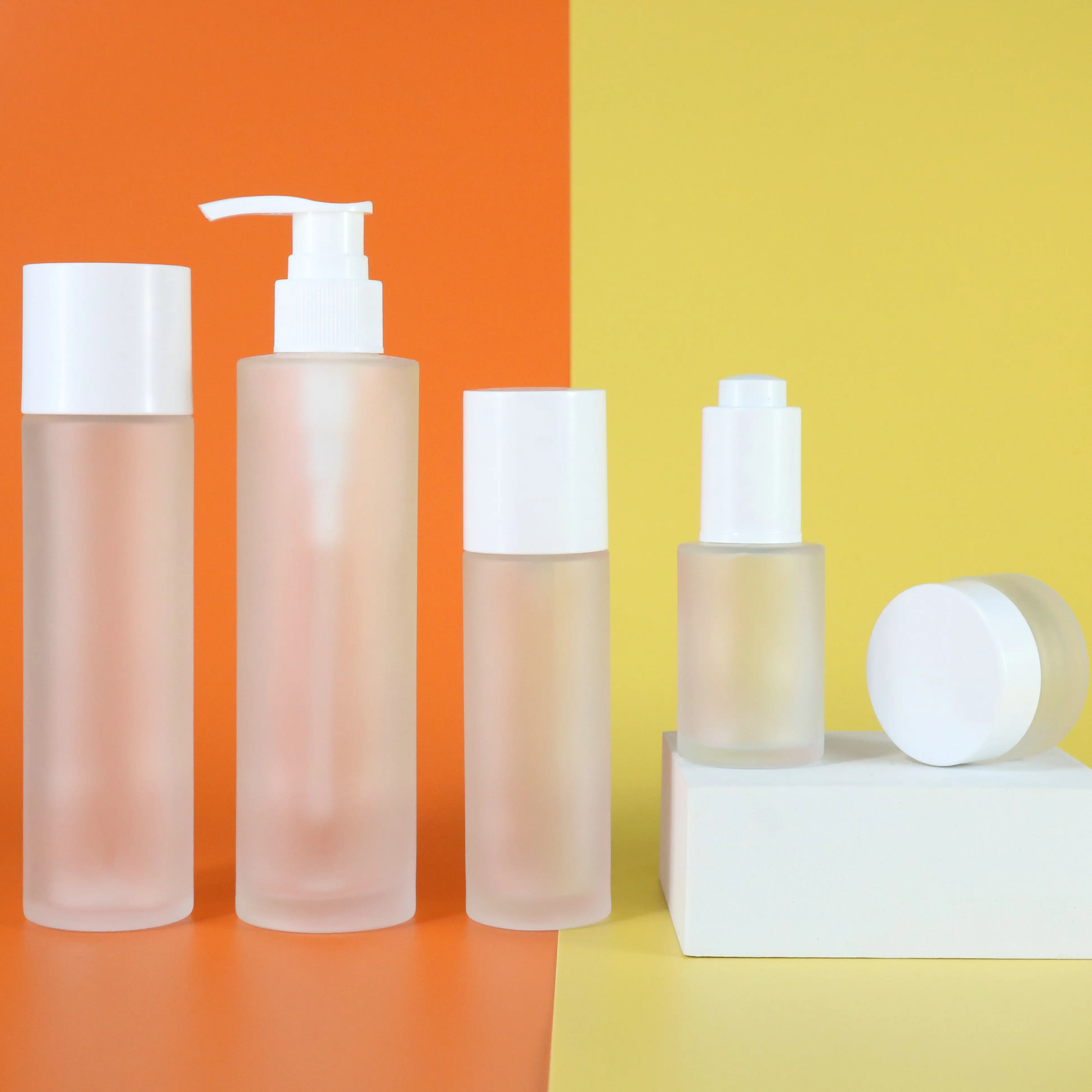 Cosmetic Body Lotion Containers 4oz Frosted Glass Flat Shoulder 100ml ...