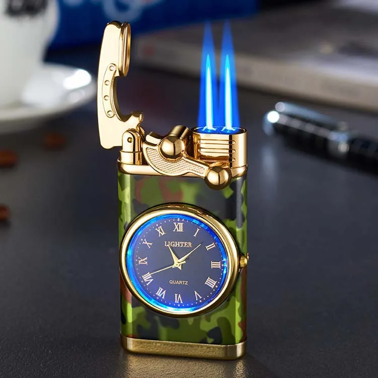 Rocker Arm Watch Cigarette Lighter Butane Gas Doule Blue Flame Torch ...