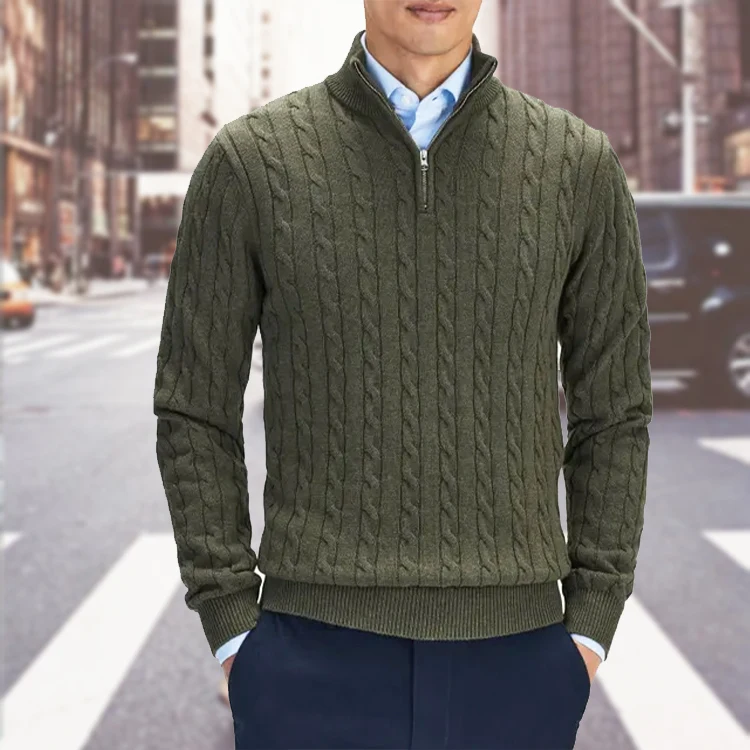 Latest Design Cable Knit Sweater Men Cotton Rib Clothing Sweater Half ...