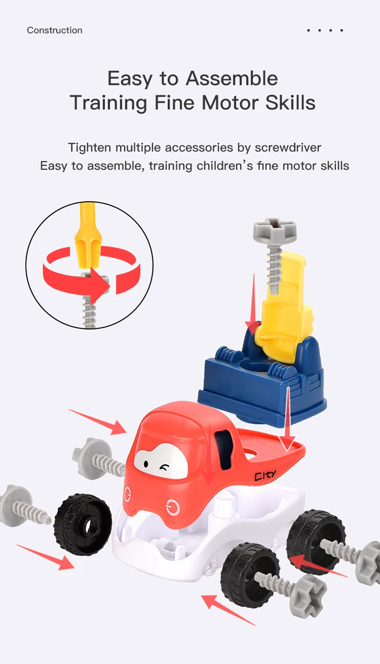 6-piece Kids Disassembly And Assembly Cartoon Engineering Car Building ...