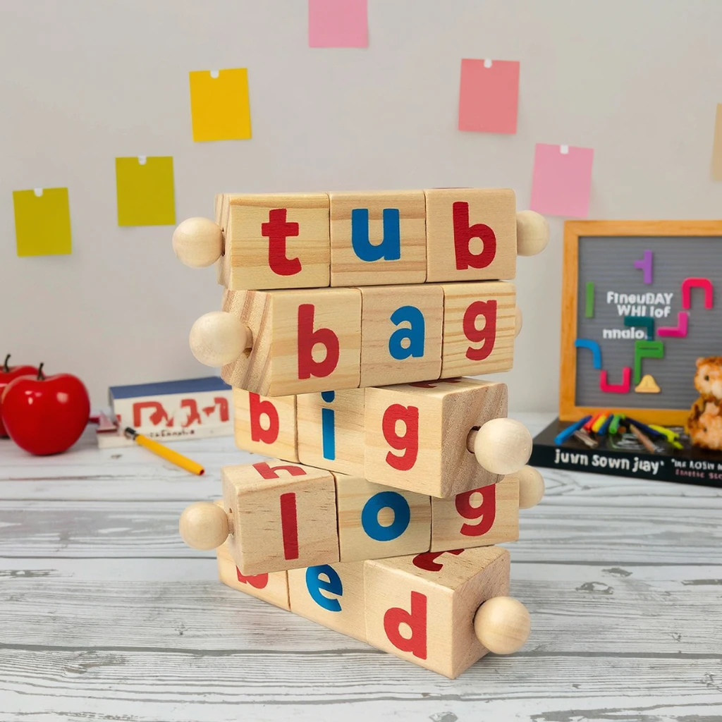 Wooden Reading Blocks Short Vowel Rod Spelling Game for Preschool Boys ...