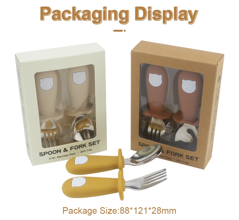 Portable Cute Baby Stainless Steel Spoon Fork Set With Silicone Handle ...