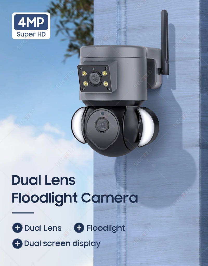 Sectec 4mp Smart Wifi Dual Lens Wireless Security Linkage Alarm Camera ...