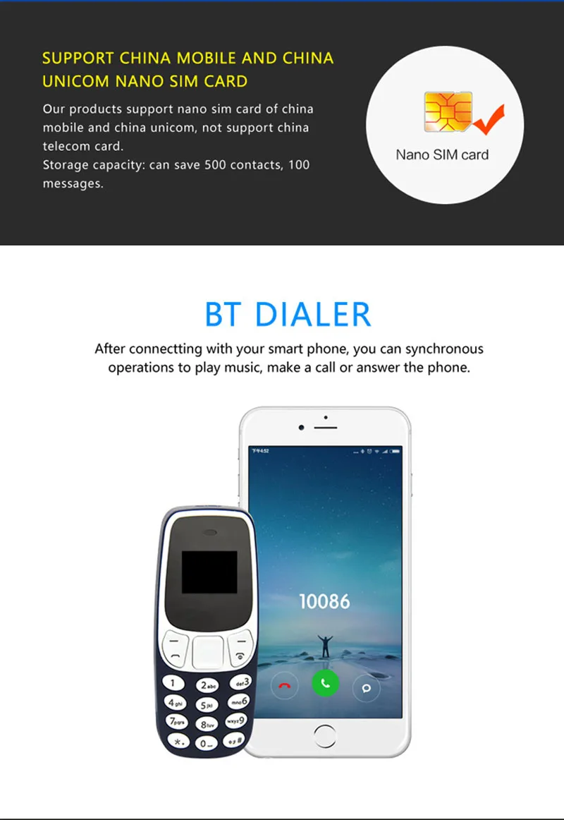 BM10 Mini Bar Phone - 2G Dual SIM Cellphone with 32MB Storage