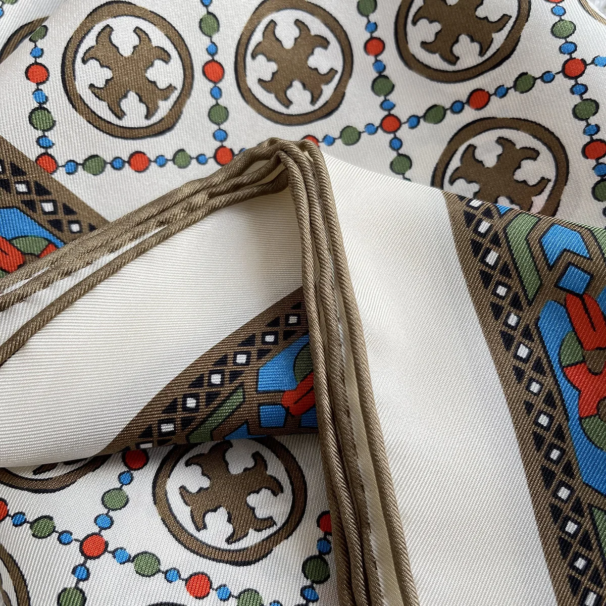 Custom Logo 100% Satin Silk Foulard Square Scarf Fashionable Designer ...