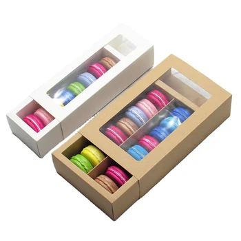 Macaron Transparent Pvc Window Food Packaging Kraft Paper Drawer Box ...