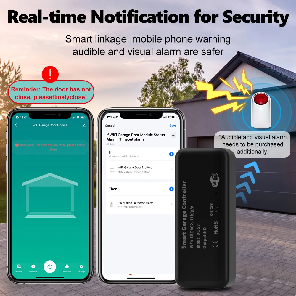 Tuya Wifi Garage Door Controller - Automatic & Voice Control