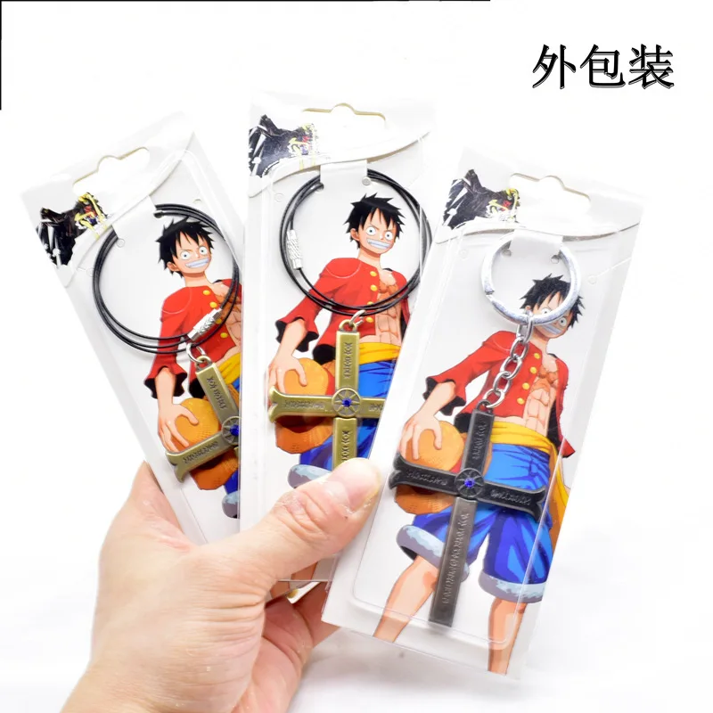4 Designs Anime Luffy Men's Cross Necklace Metal Weapon Keychain Charms ...