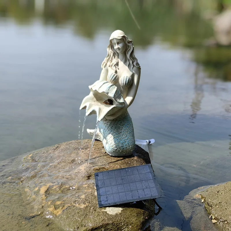Garden Mermaid Princess Statue Waterfall Fountain Outdoor Garden ...