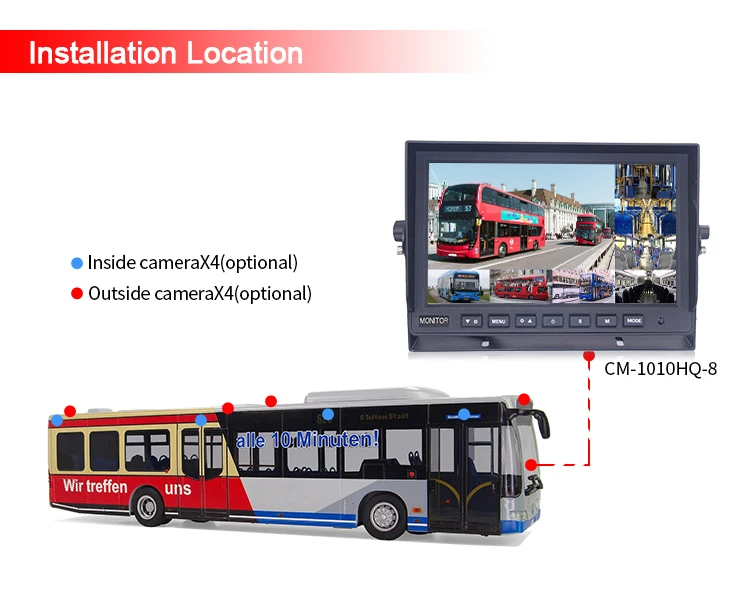 10.1 Inch 8ch/channel 12v-24v Reverse Car Monitor System Rear View ...