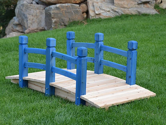 Garden Wooden Walking Bridge with Railings - Brown Color 5 Feet