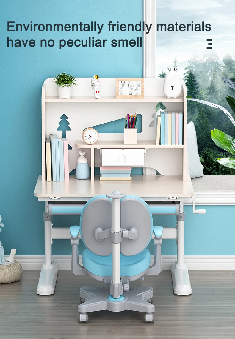 Height Adjustable Ergonomic Wood Children Learning Desk Chair Set With ...