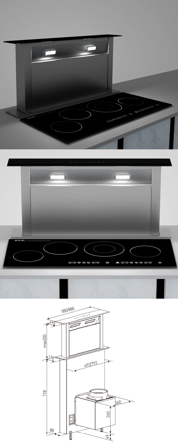 Kangyale New Household Smart Touch Range Hood Stainless Steel Hidden ...