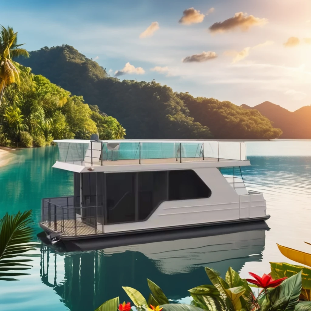 Luxury Party Pontoon Boat House Modern Steel Structure Floating House ...