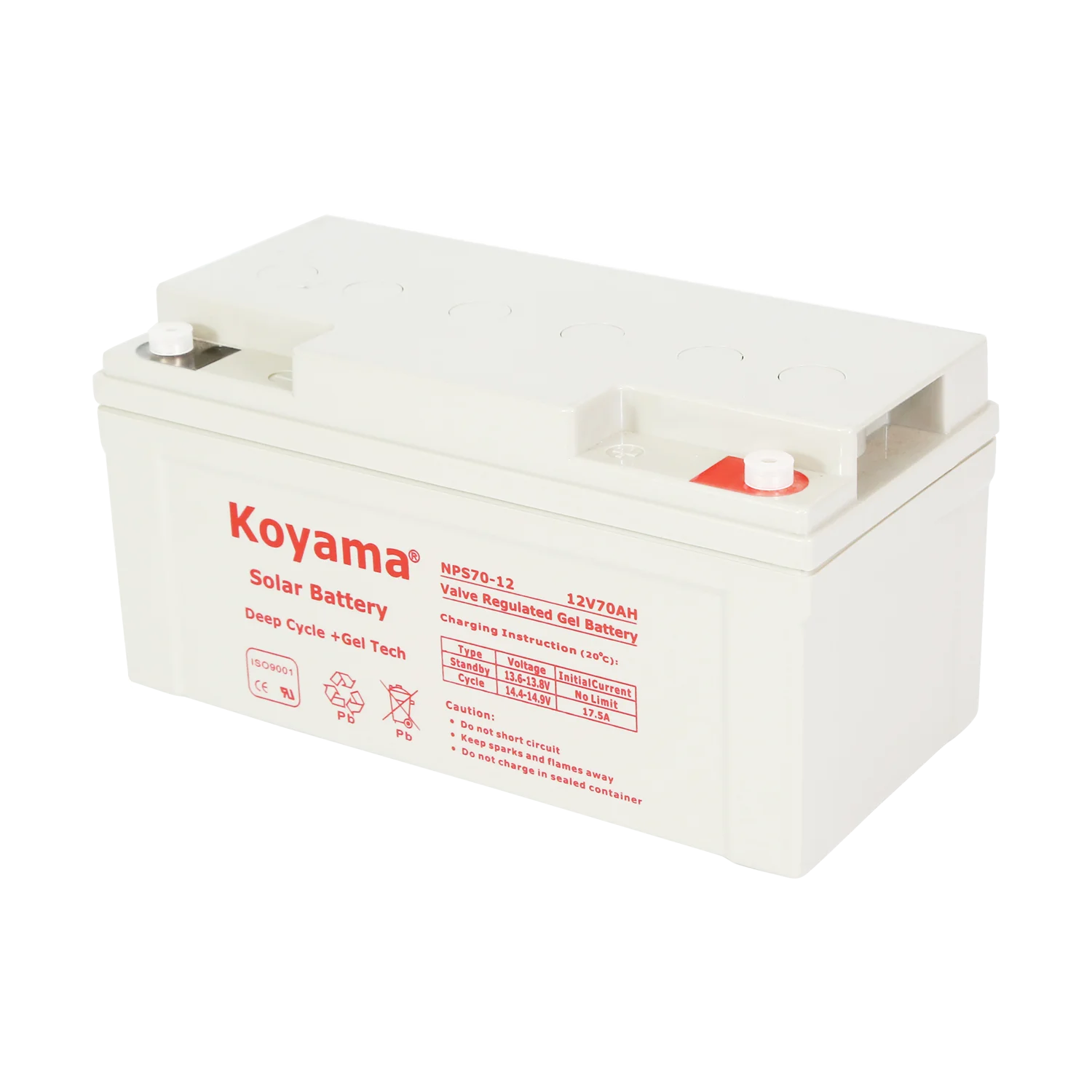KOYAMA Deep Cycle Solar Gel battery 12V 70Ah Rechargeable Storage ...