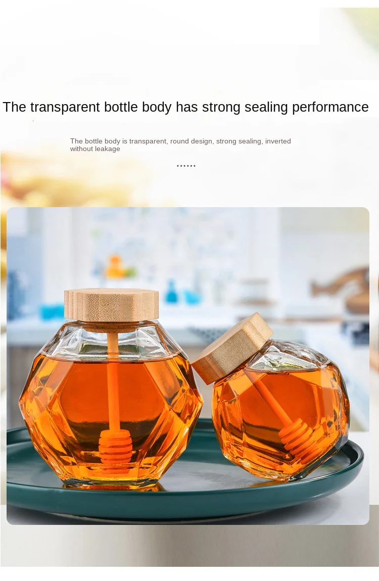 Wholesale Custom Logo Hexagon-Shaped Clear Glass Honey Jar