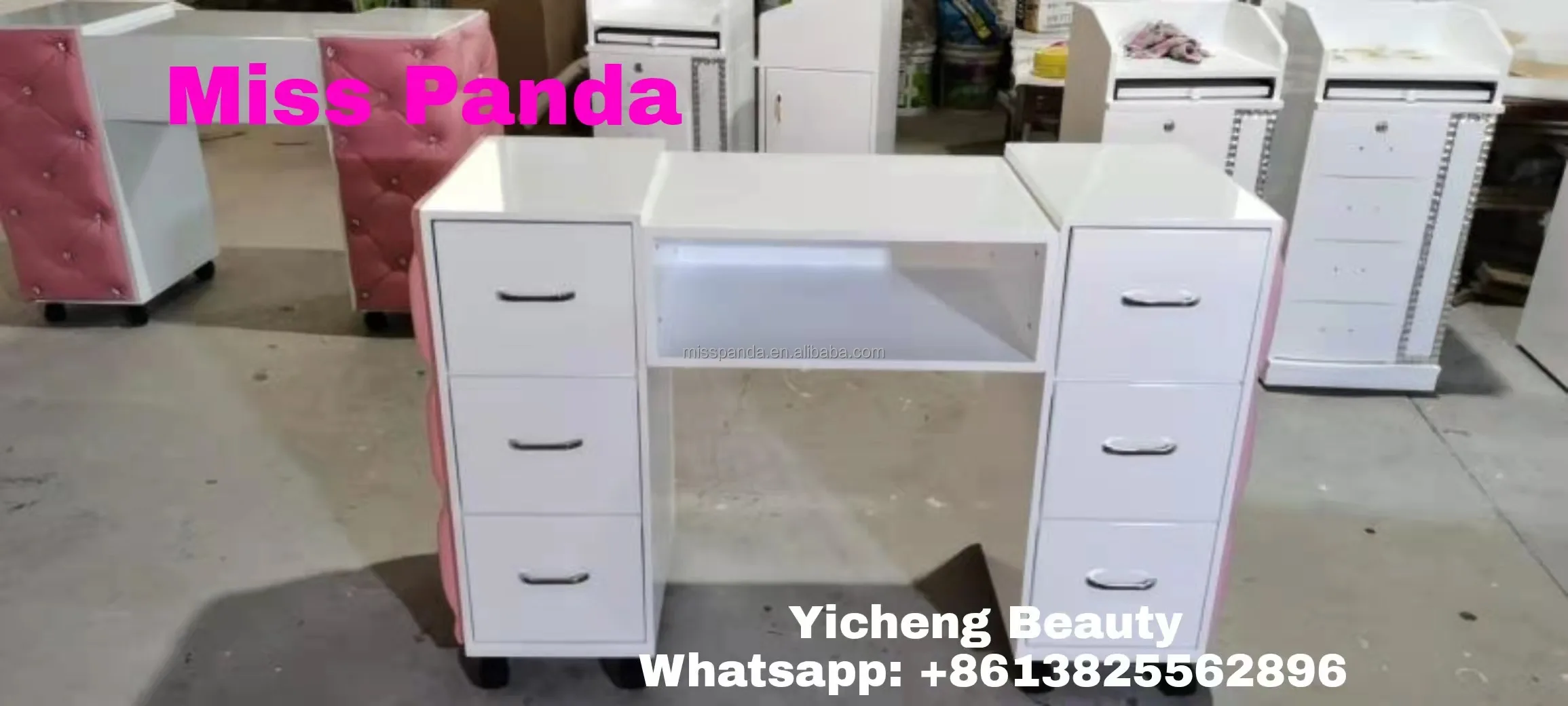 Single Manicure Station Manicure Table And Chairs Pink Modern For Nail ...