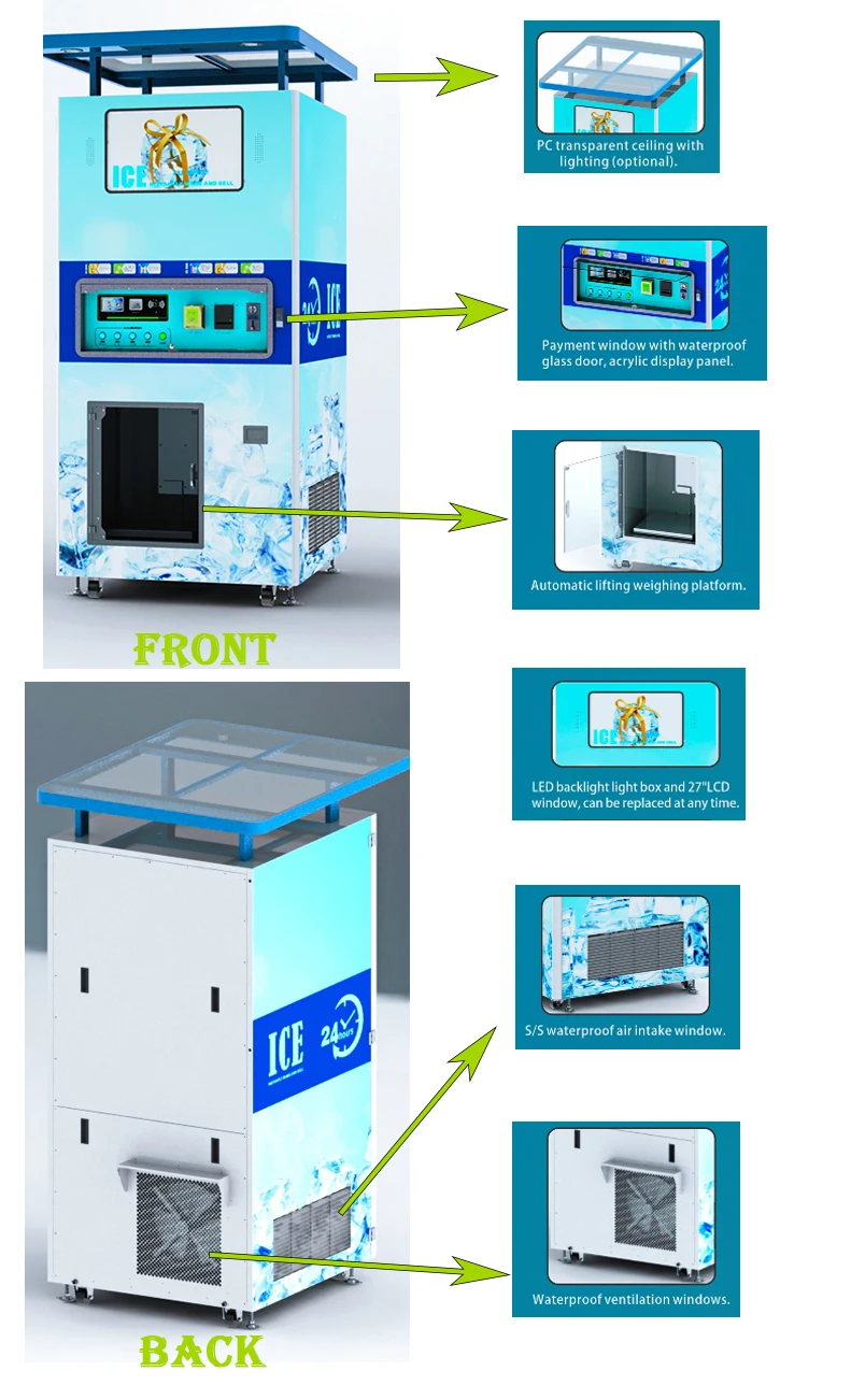Outdoor Self Serve Ice Vending Machine with Bagging System