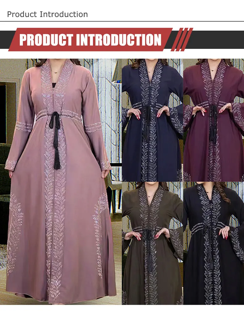 Modest Elegant Front Open Muslim Kimono Abaya Western Style