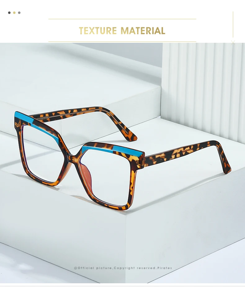 Large Patchwork Square Glasses Frame For Women Anti Blue Light Metal ...