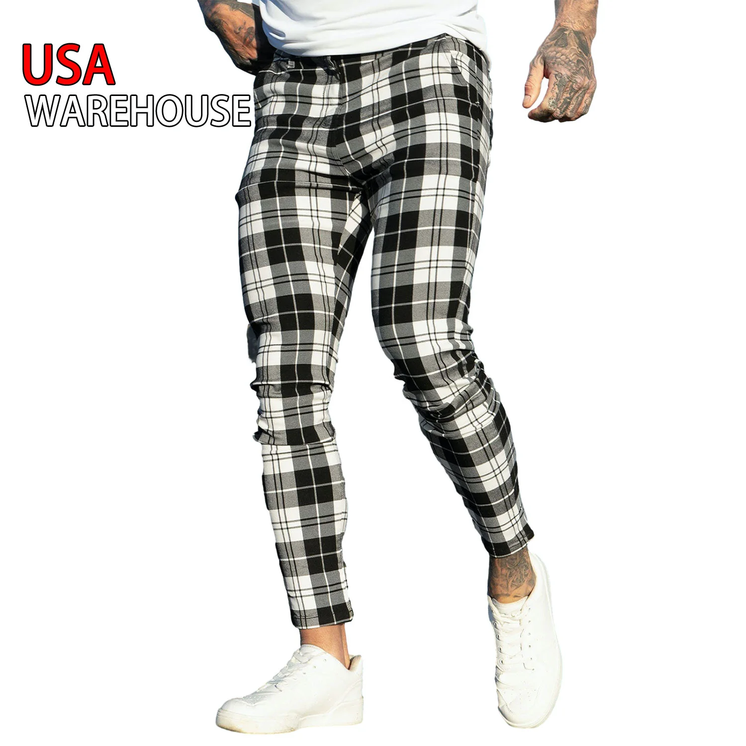 US Warehouse Flare Sweat Pants Men Loose Patchwork Casual Stacked Sweat ...