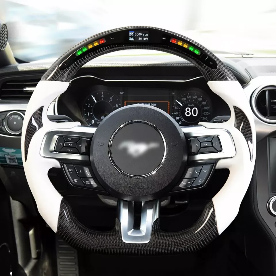 Fancy Design Carbon Fiber Steering Wheel with LED for Ford Mustang GT ...