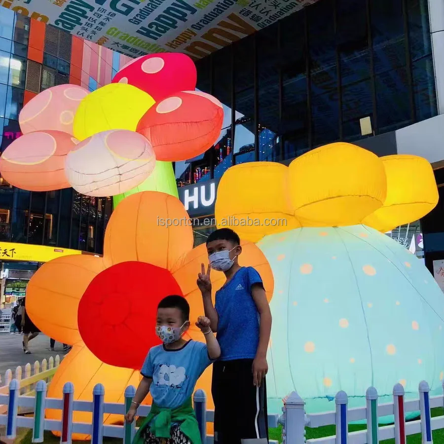Large Decorations Green Flowers Inflatable Flower Outdoor With Led ...