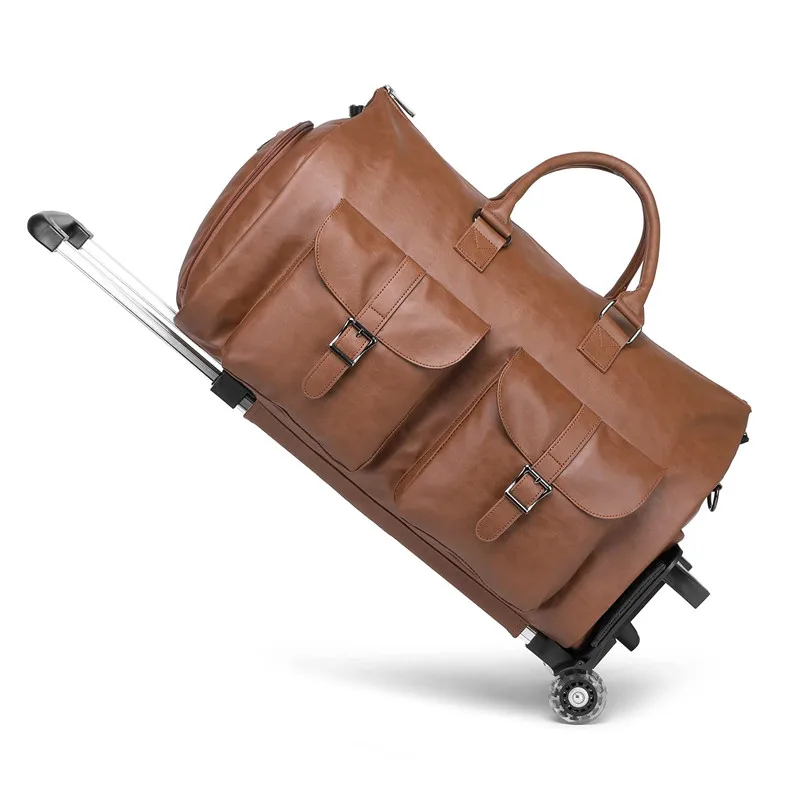 Pu Leather Rolling Duffle Bag With Wheels Rolling Garment Bags For ...