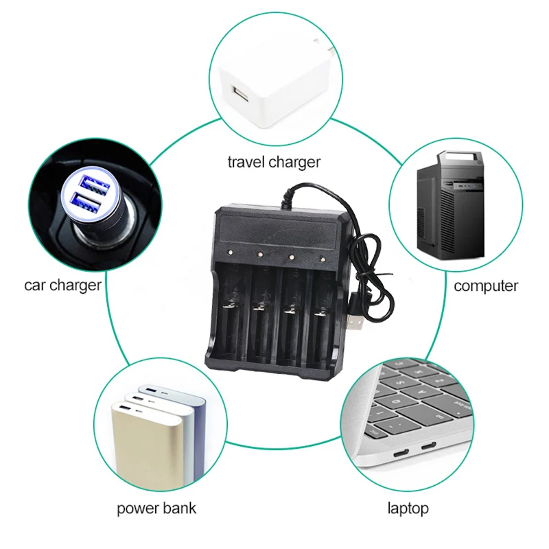 CROWN R 3.7V Lithium-ion Battery Charger 4-slot USB Charging Adapter ...