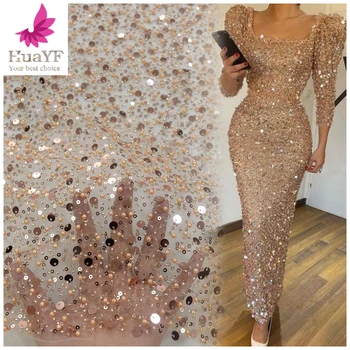 Hot Sale Luxury French Rose Gole Beaded Sequins Lace Fabric With Pearls ...