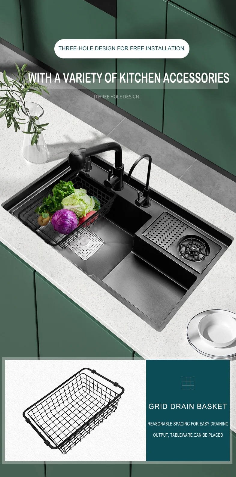Nano Stepped Sink 304 Stainless Steel Vegetable Wash Basin High ...