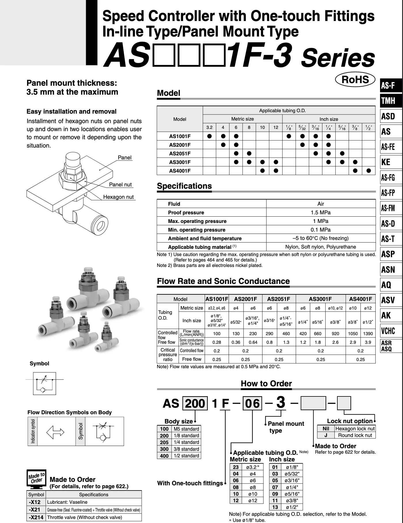 2024 New Smc As1201f-m5-04a Pneumatic Throttle Adjustable Flow Check ...