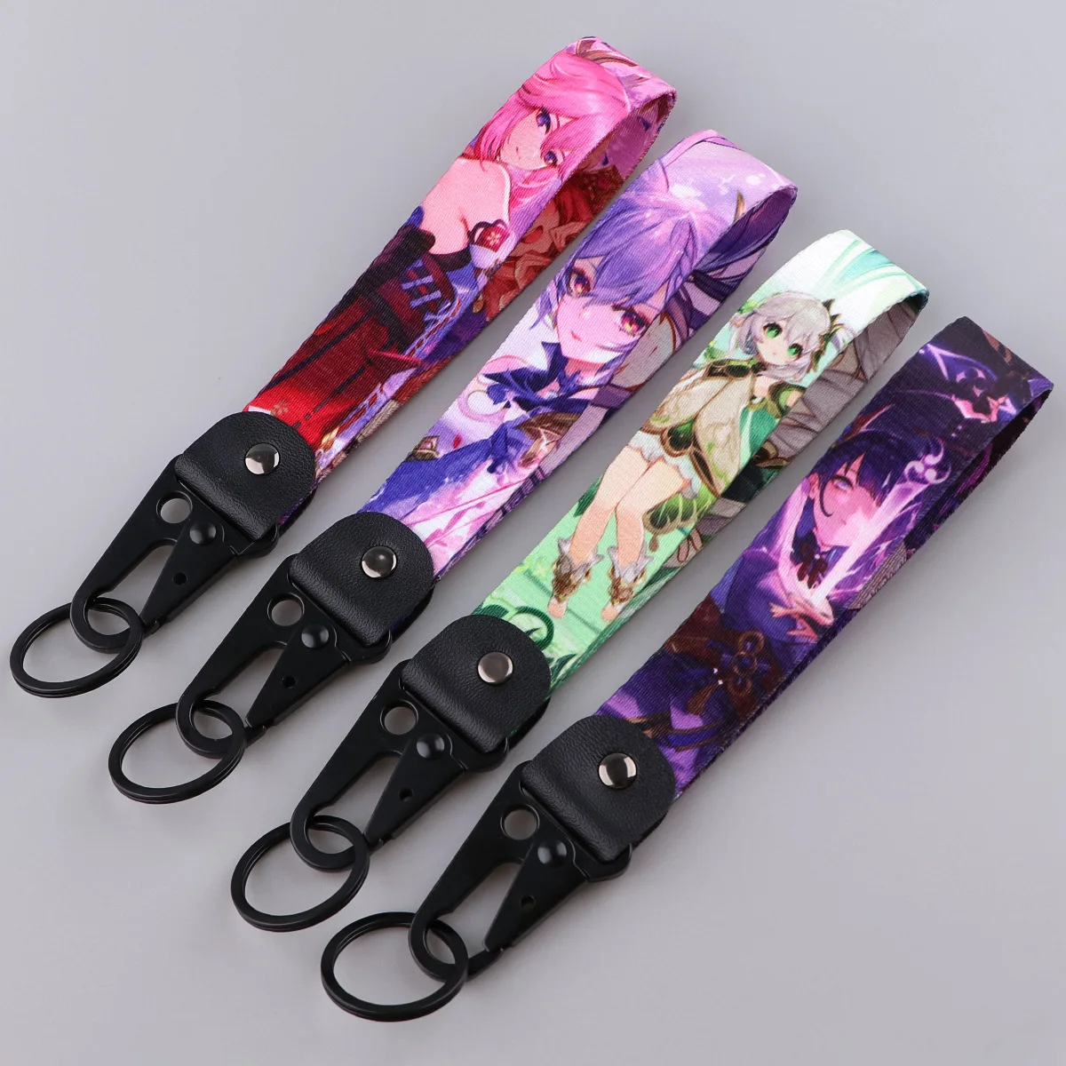 Genshin Impact Nylon Webbing Lanyard Carabiner Short Wrist Keychain ...