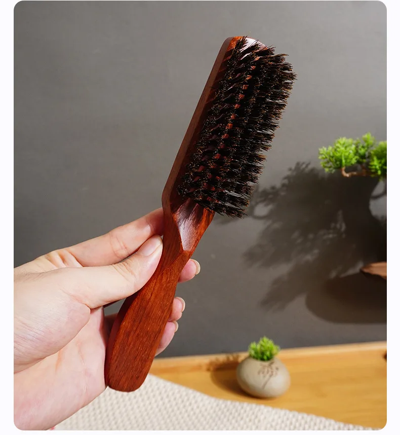 Men's Grease Hair Styling Beard Brush Solid Wood Bristle Soft Broken ...