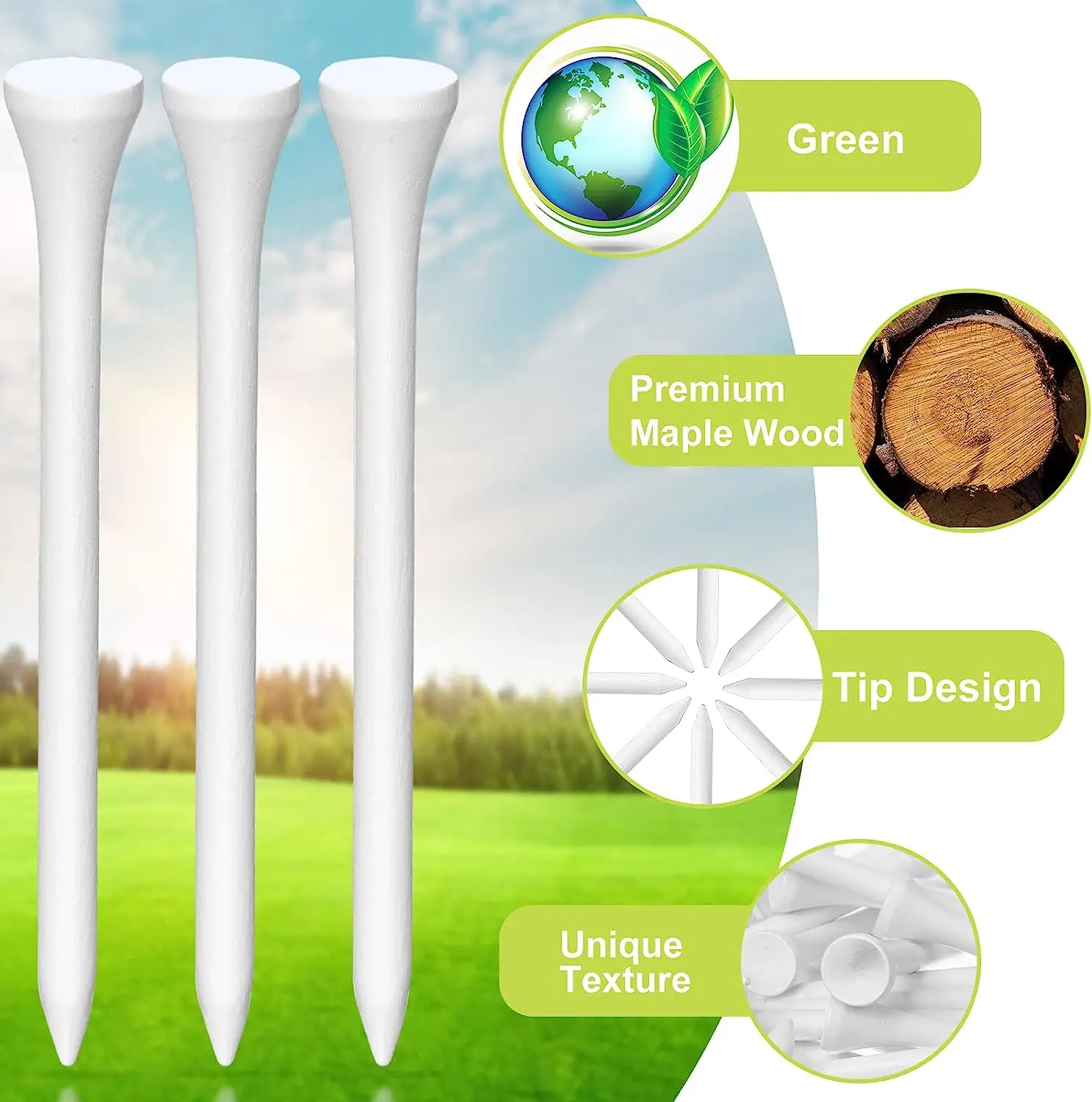Professional Deluxe 70mm White Wooden Golf Tee - OEM