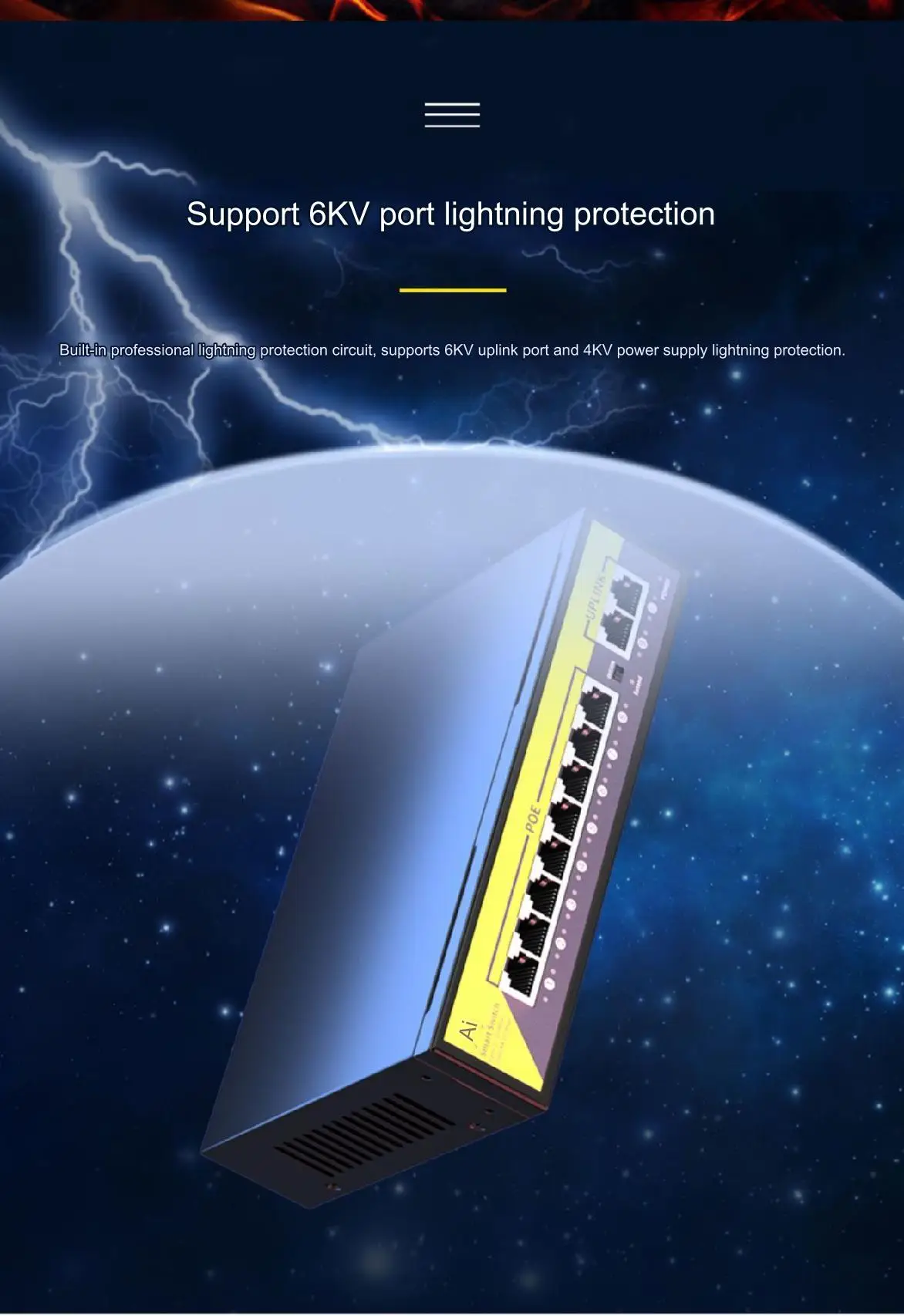 10 Ports Lightning Protection Standard Poe Power Supply Switch Gigabit ...