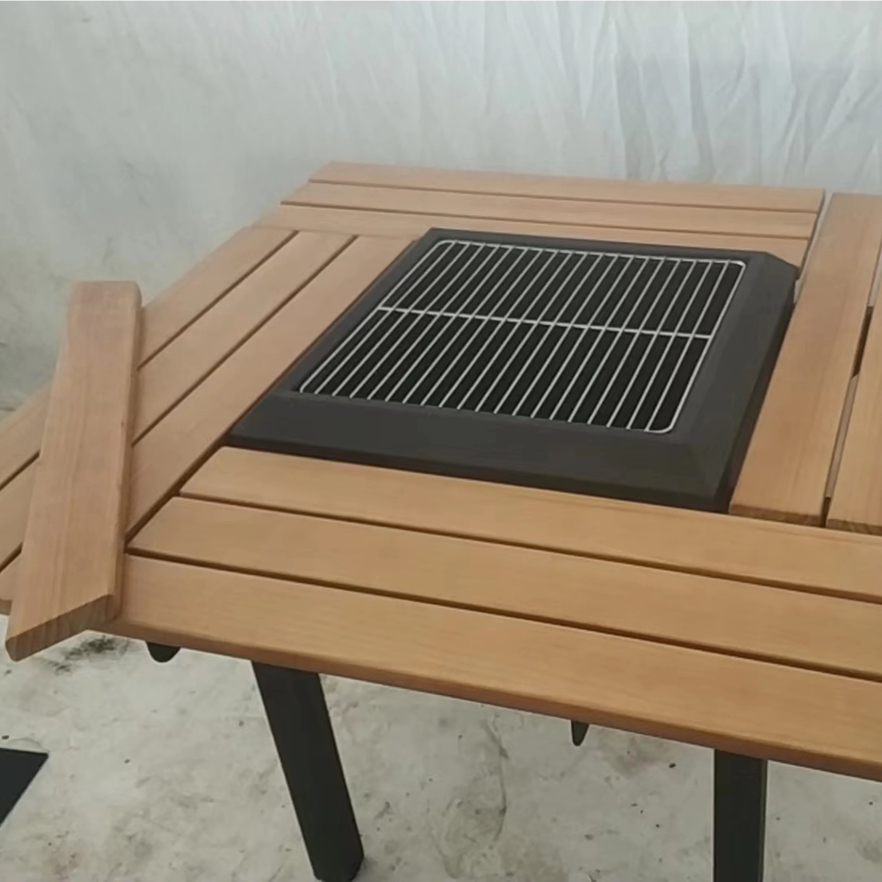 4 Seater Outdoor Wooden Top Fire Pit Table With Bbq Cooking - Buy Fire ...