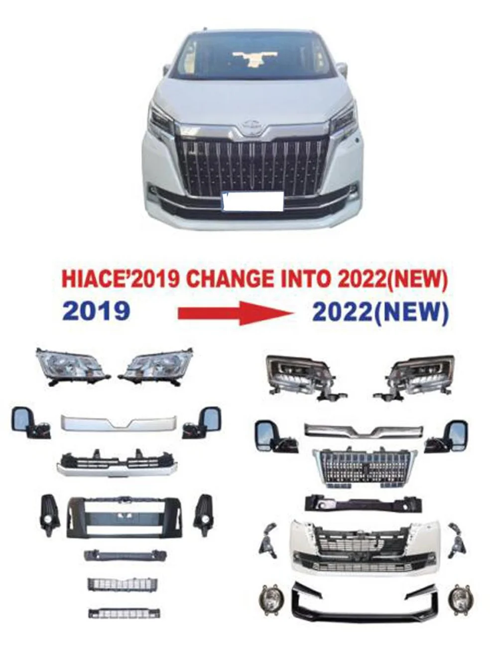 Hiace 2019 Kdh300 Bodykit Face Change Upgrade To Hiace 2022 Hong Qi ...