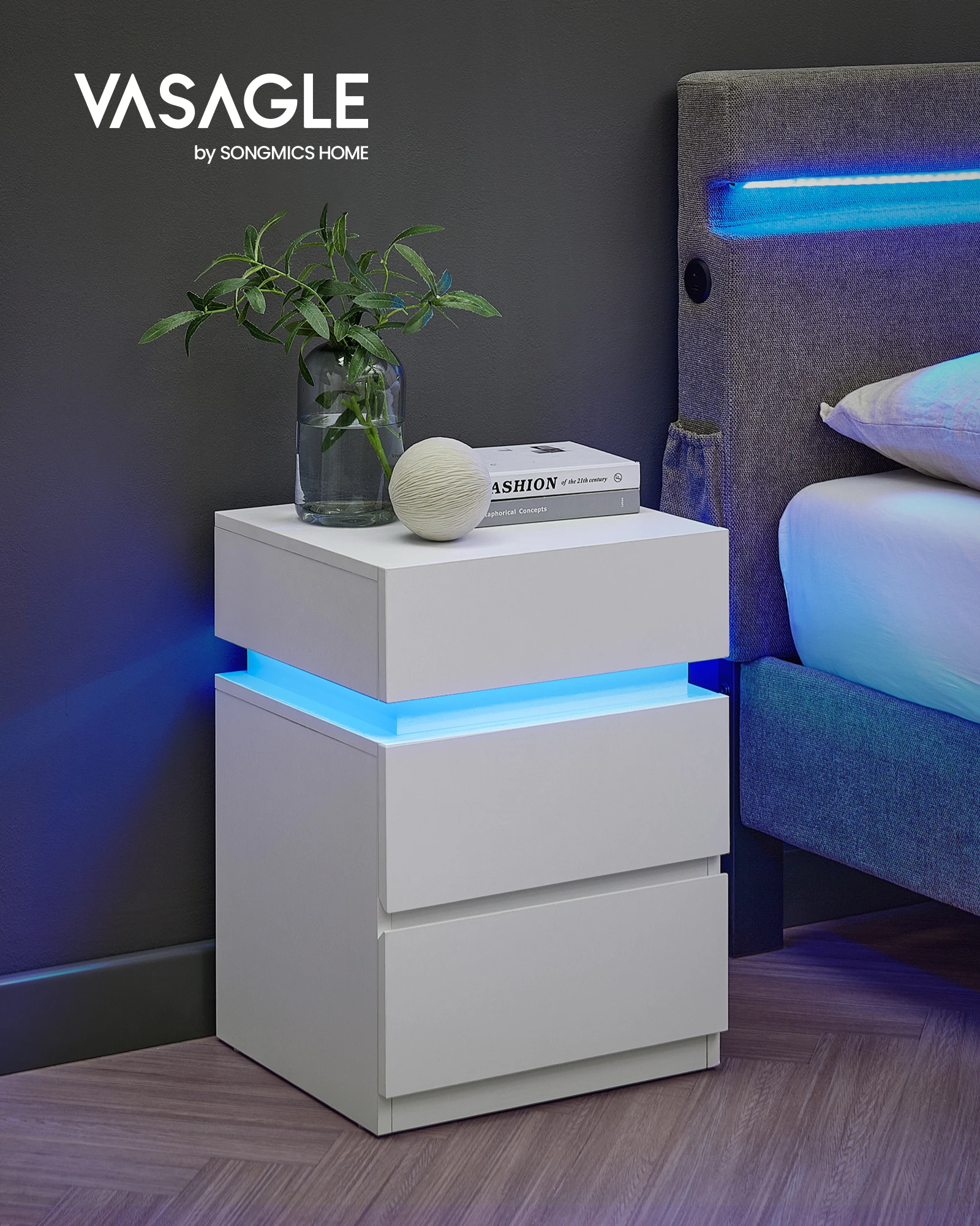 VASAGLE Smart Beside Table with LED Lights - Modern Design