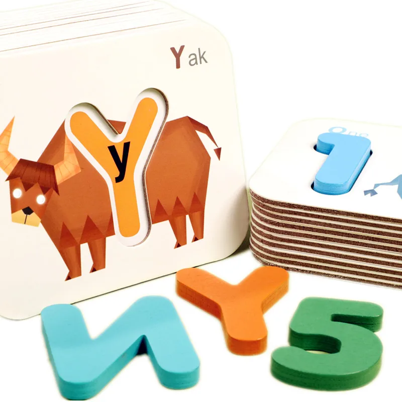 Wooden Alphabets and Numbers Flash Cards Wooden Letters ABC Animal ...